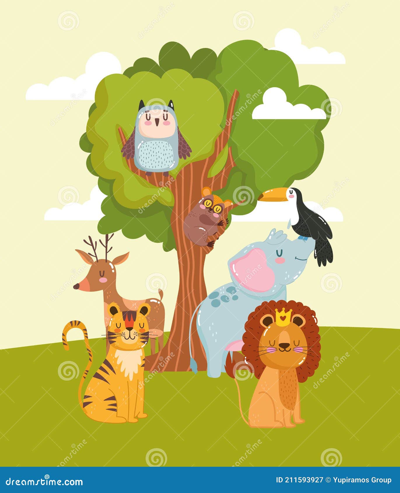 Animals tree cartoon stock vector. Illustration of design - 211593927