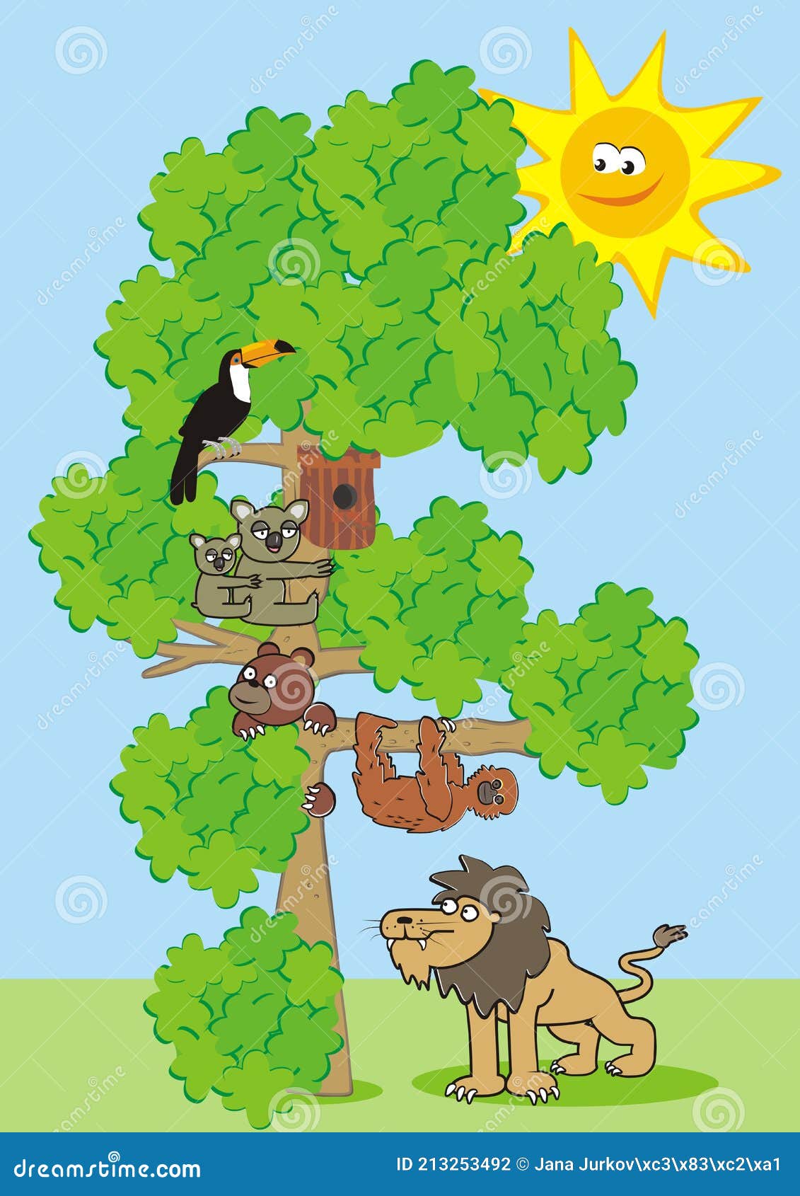 Animals on the Tree and Sun, Eps. Stock Vector - Illustration of funny ...