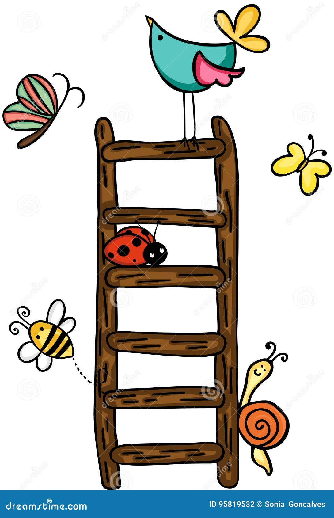 Animals at vintage ladder stock vector. Illustration of snail - 95819532