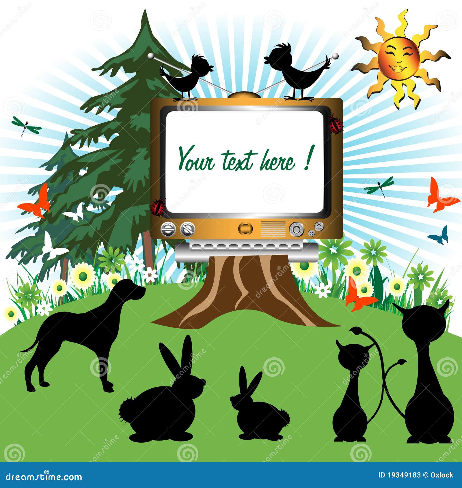 Animals watching TV stock vector. Illustration of dragonfly - 19349183