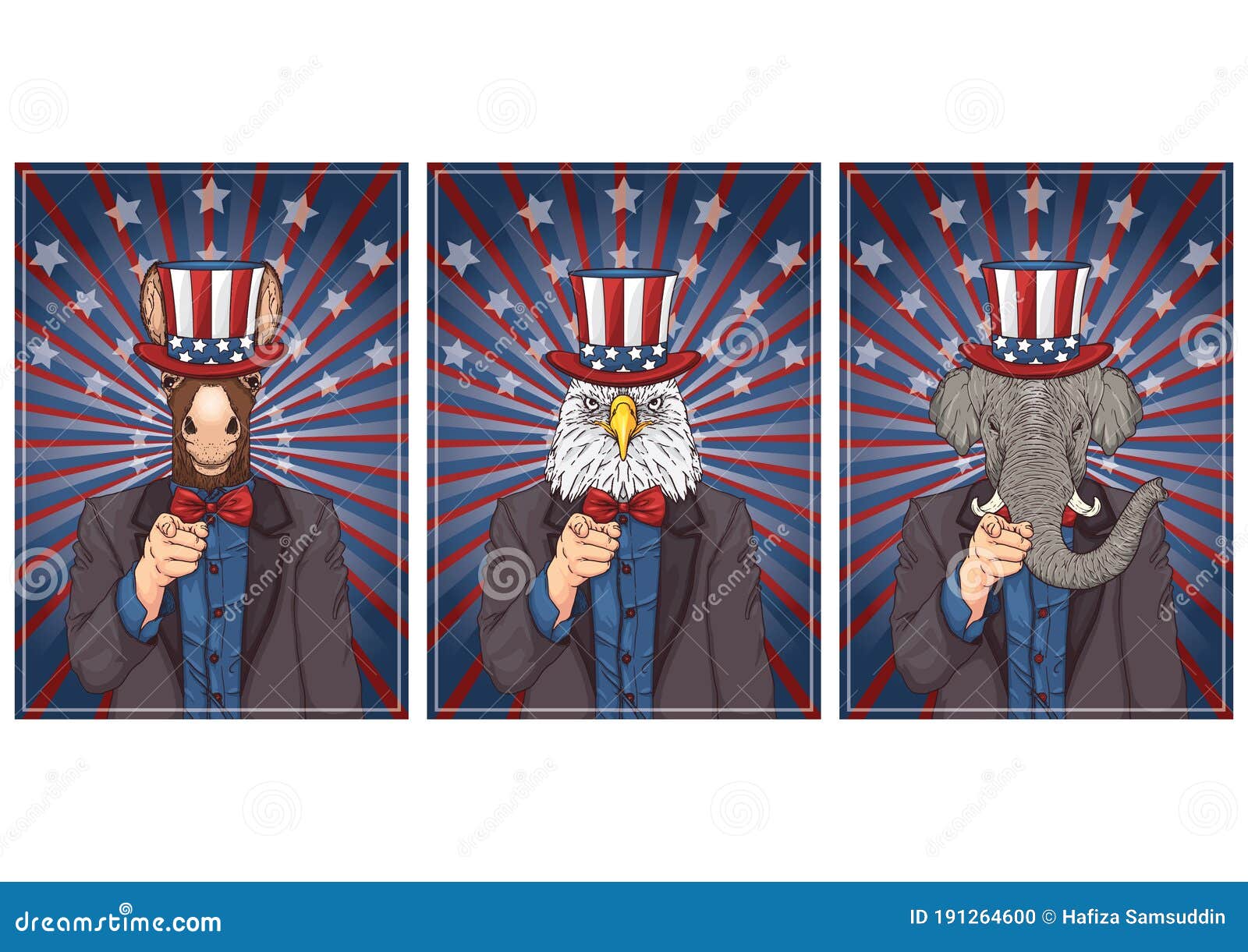 Animals Wearing Uncle Sam S Hat. Vector Illustration Decorative Design ...
