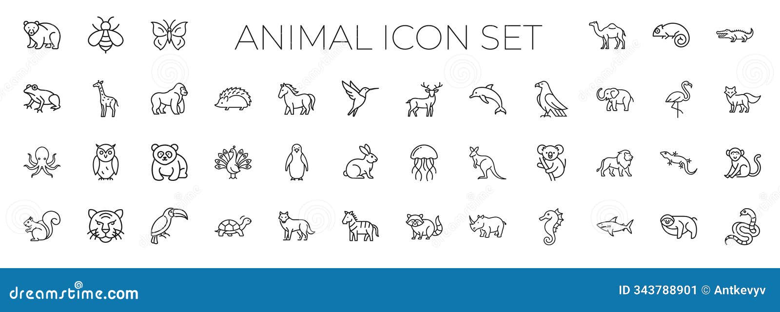 Animals World Line Art Animals World, Simple Minimal Set Stock Vector ...