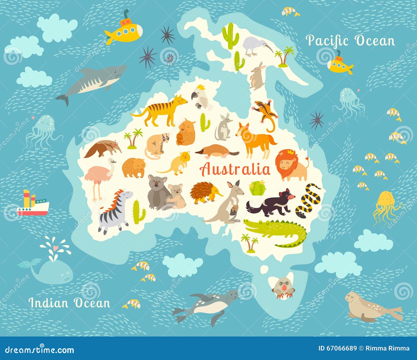 Animals World Map, Australia Stock Vector - Image: 67066689