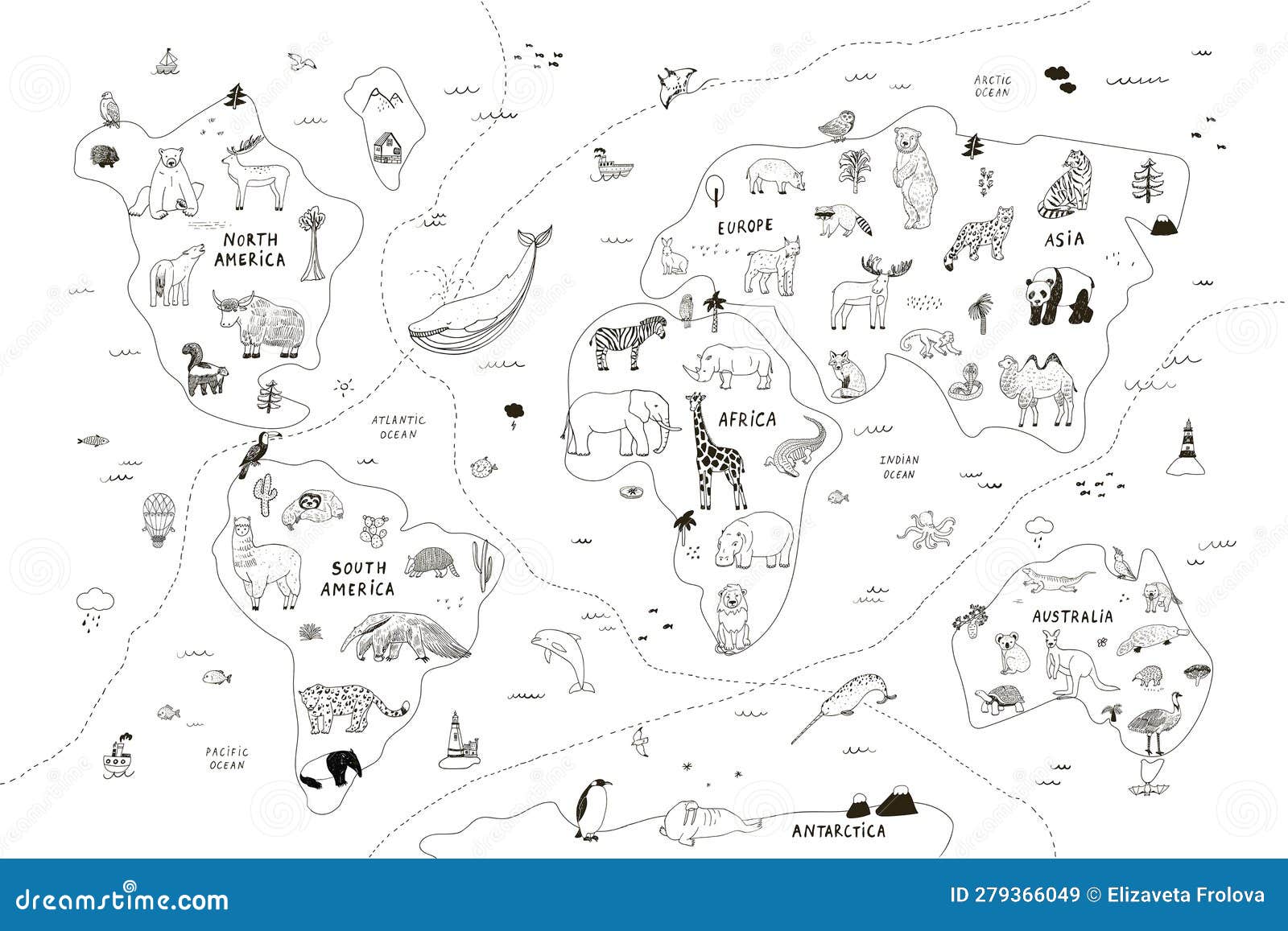 Animals World Map Vector Poster Illustrations Set. | CartoonDealer.com ...