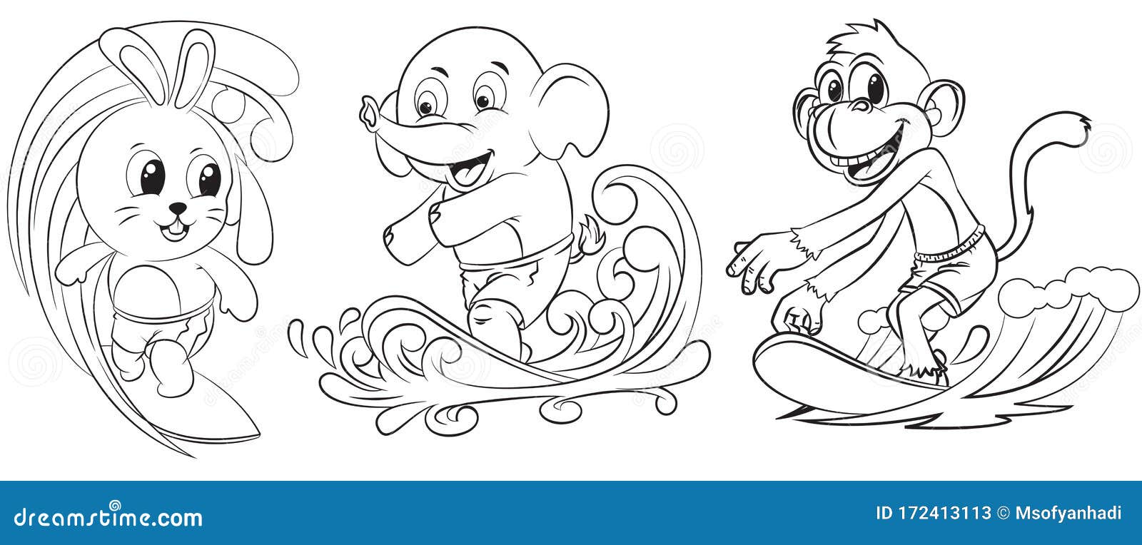 Collection of Cartoon Animals Surfing Stock Vector - Illustration of ...