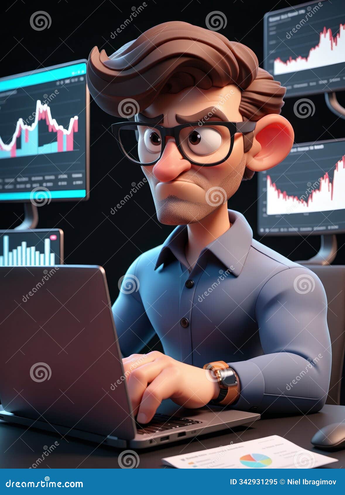 Animated Analyst in Action: Chart Monitoring in High-tech Office ...