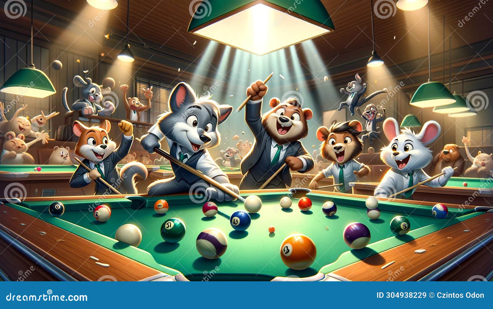Animated Animals Playing Pool in a Lively Bar Setting. Stock Image ...