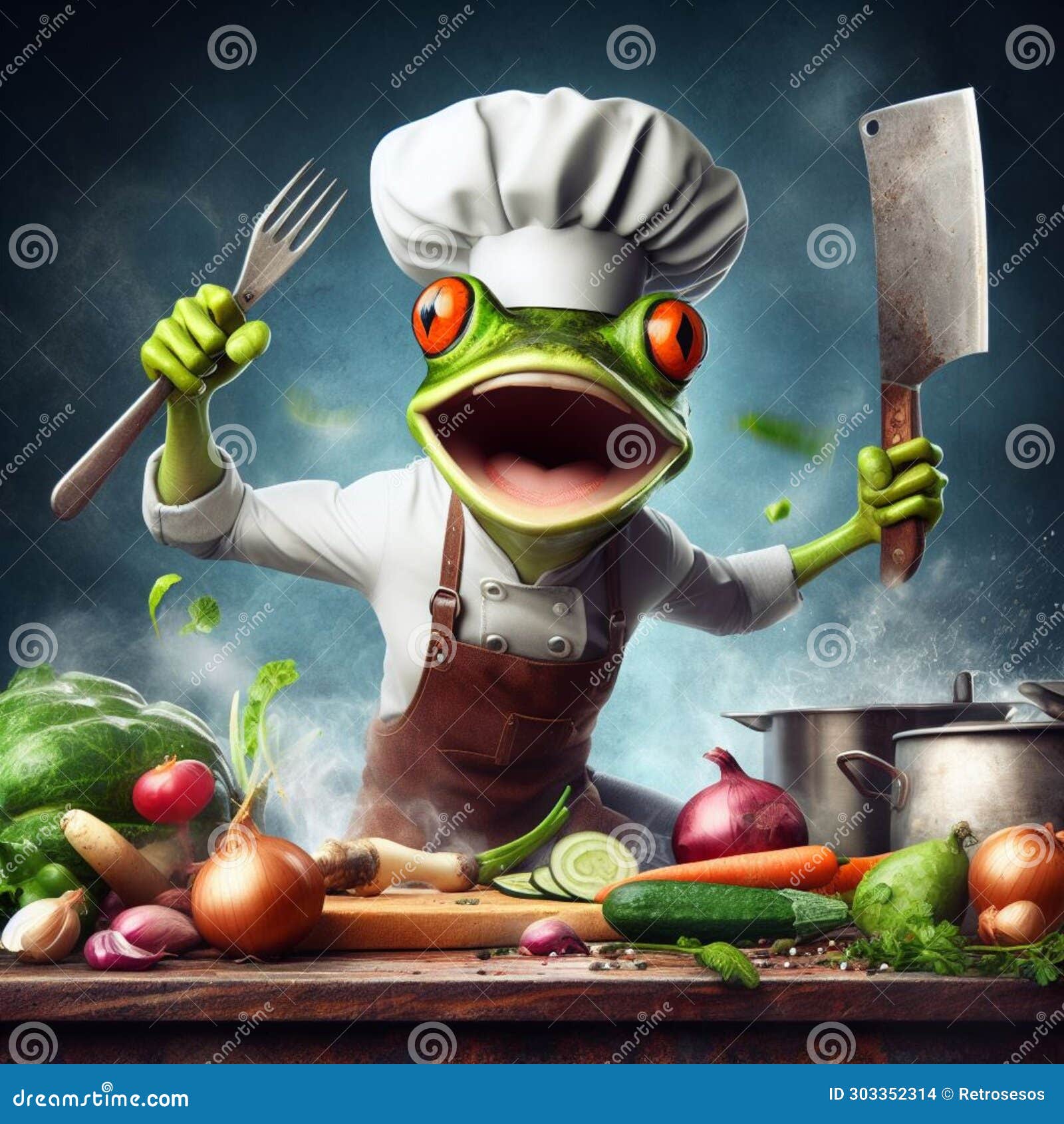 Animated Anthropomorphic Frog Chef Enthusiastically Prepares a Meal in ...
