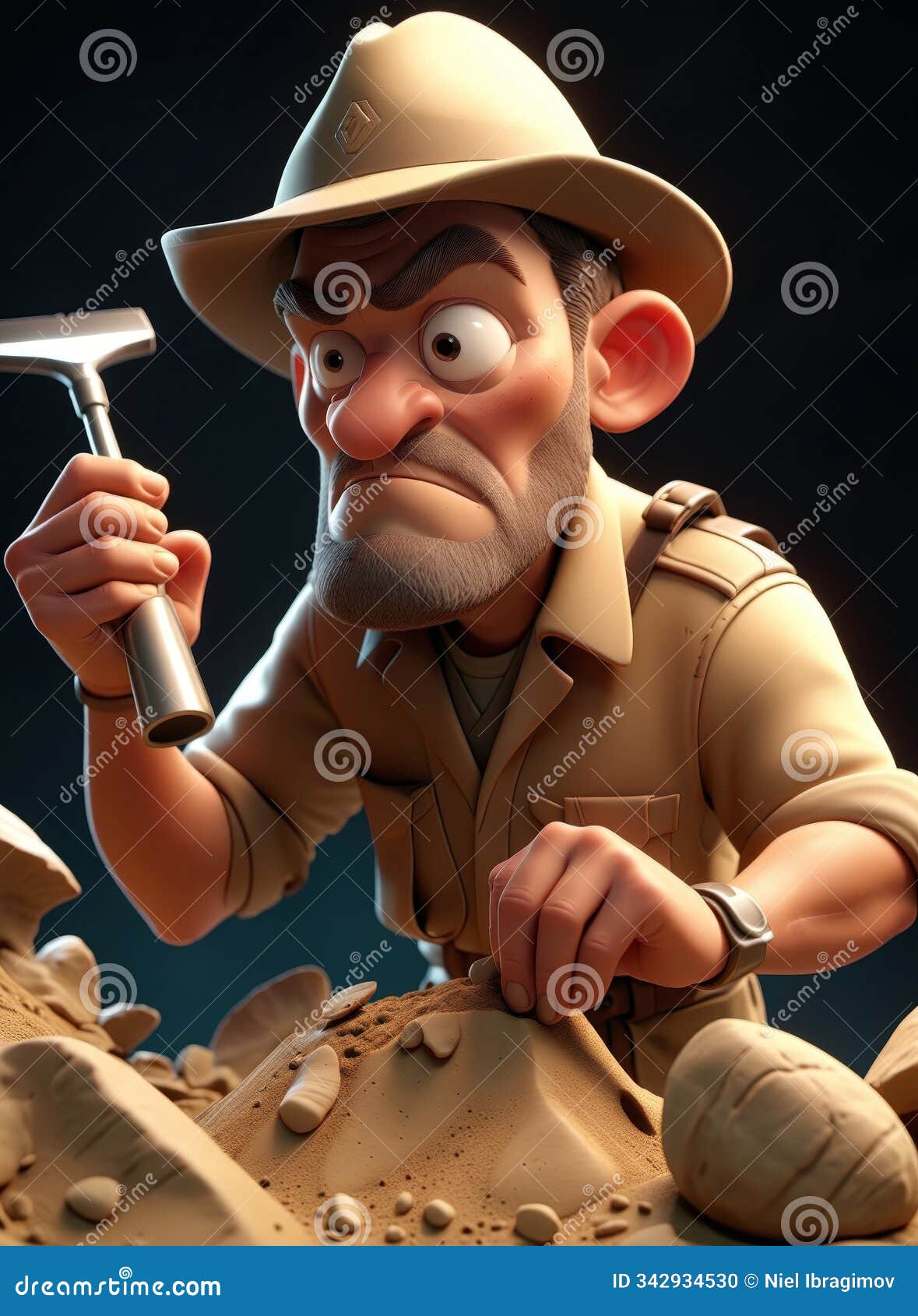 Animated Archaeologist Discovering Artifacts with Intense Focus and ...