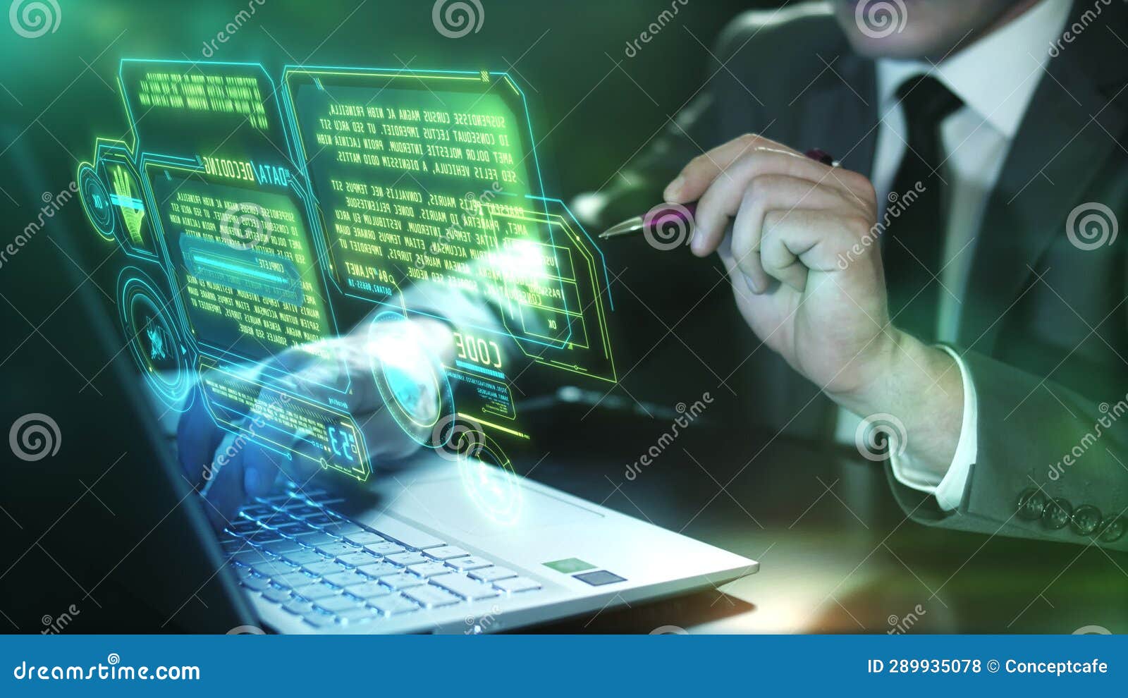 Decryption of an Incoming Data Packet Using a Virtual Panel. Stock ...