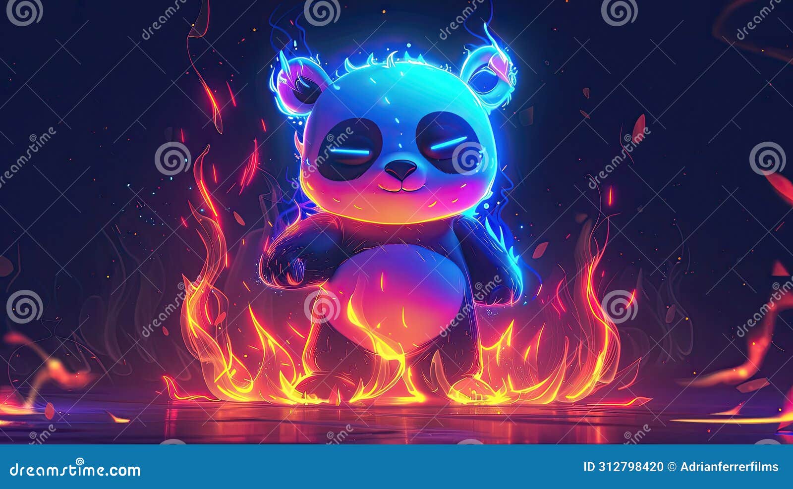 An Animated Bear Cub Surrounded by Magical Flames and Blue Aura in the ...