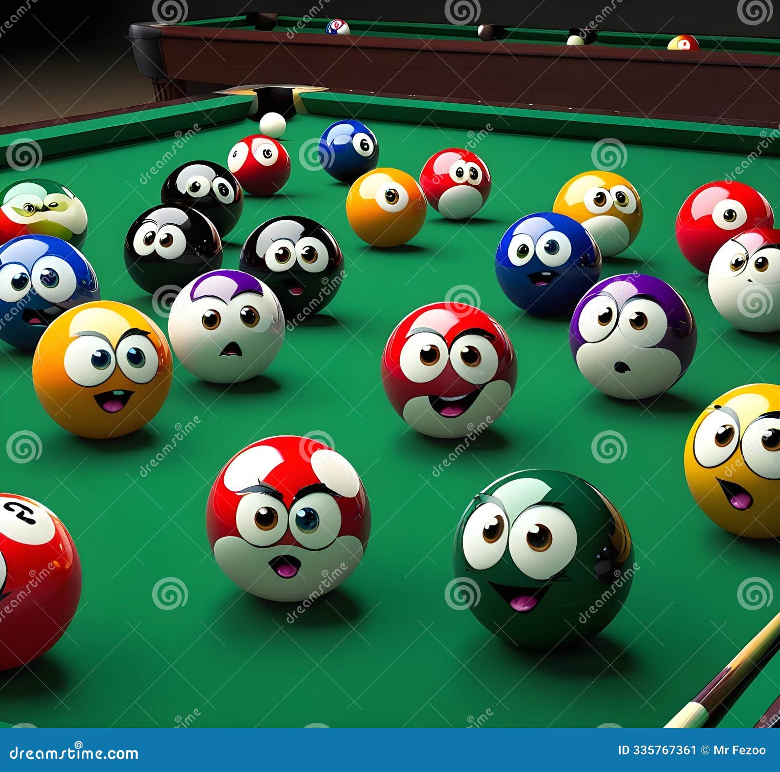 Animated Billiard Ball Stoned Creatures with Faces and Hair Stock Image ...