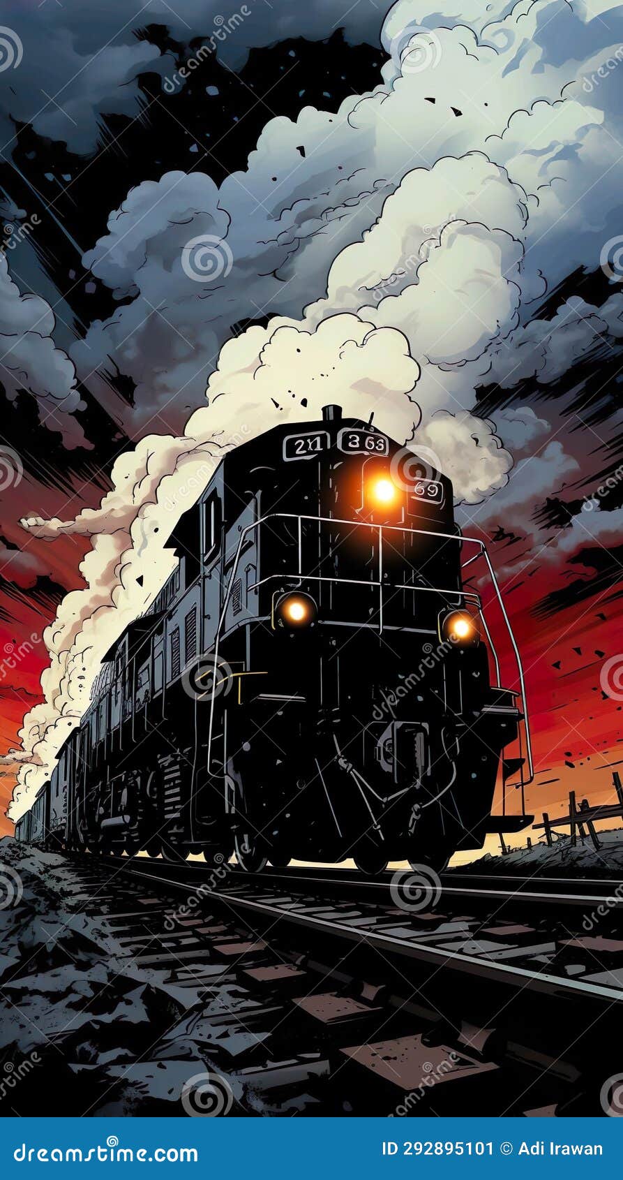 Animated of Black Train with Smoke Stock Illustration - Illustration of ...