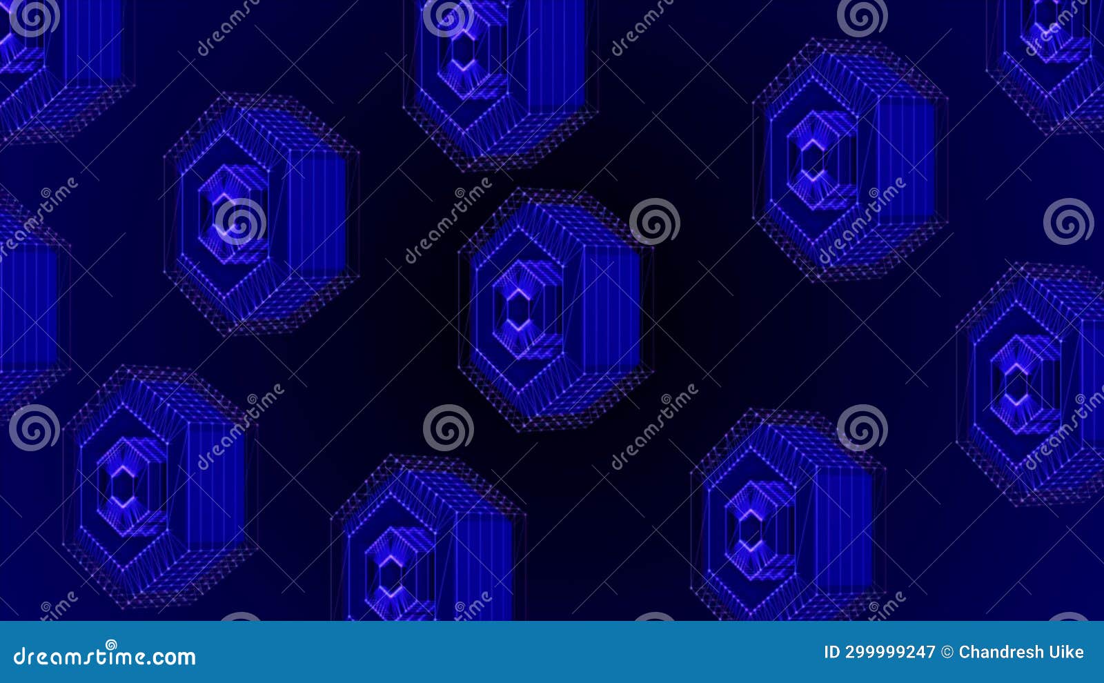 Blue Color Rotating 3d Hexagon with Glowing Wireframe of Points and ...