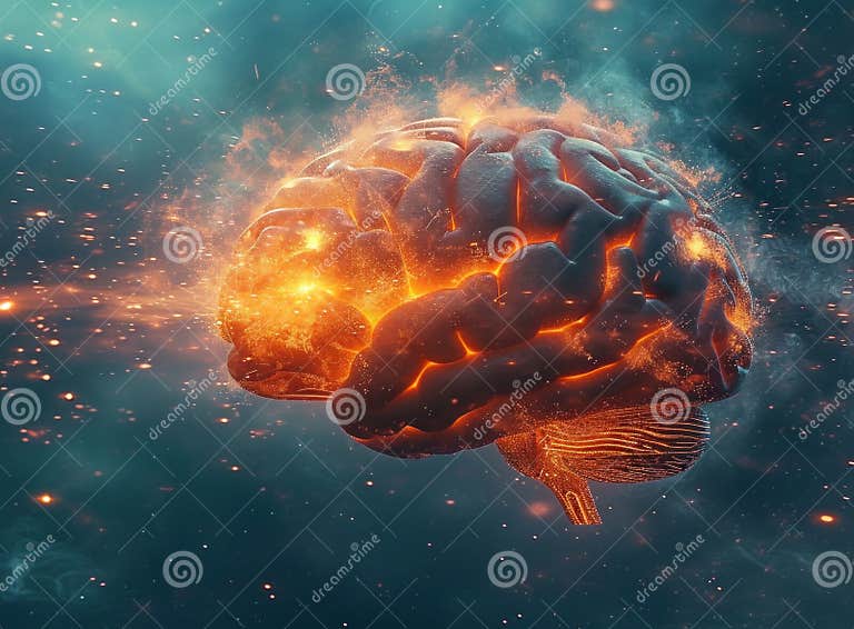 Animated Brain with Rays of Light that Shoot from the Brain Stock Image ...