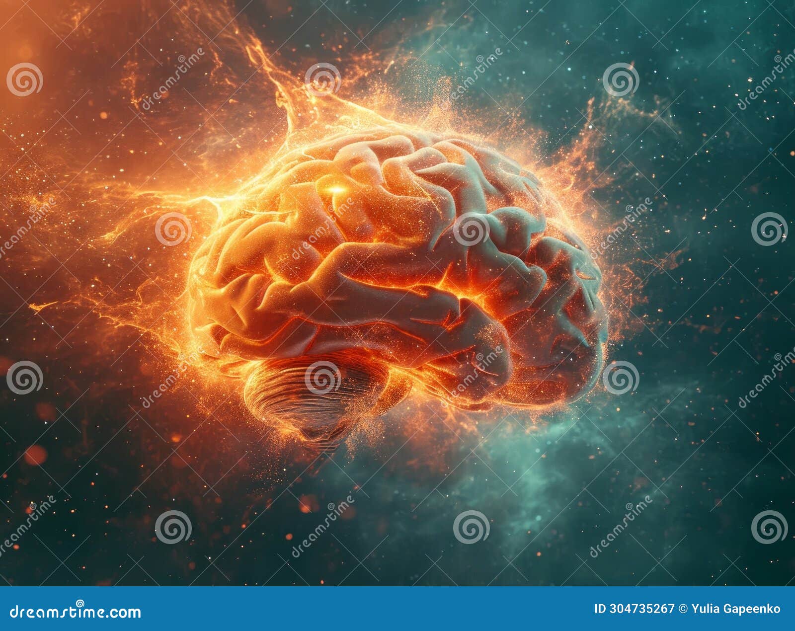 Animated Brain with Rays of Light that Shoot from the Brain Stock Image ...