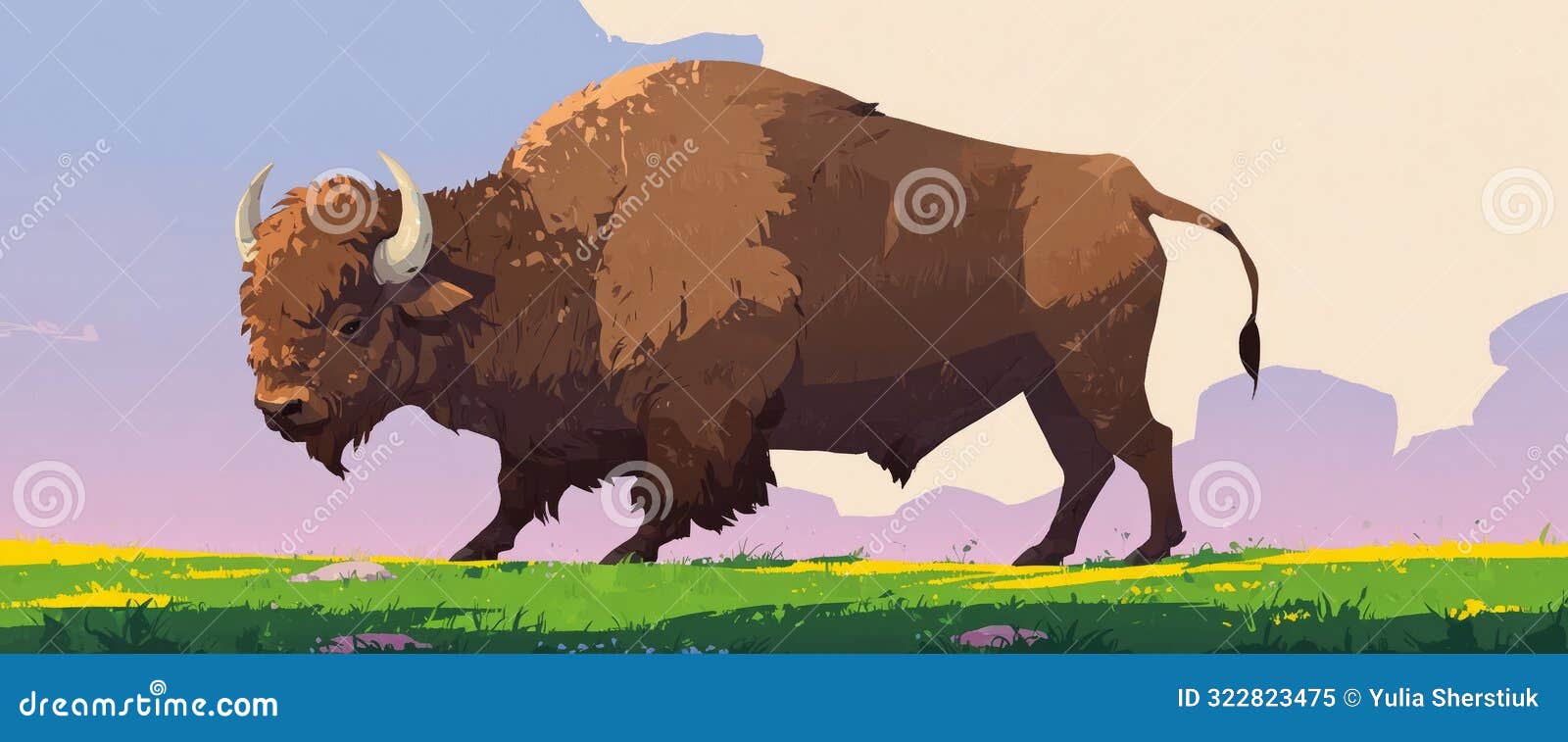 Animated Buffalo Exploring a Fantasy Game Universe. Stock Image - Image ...