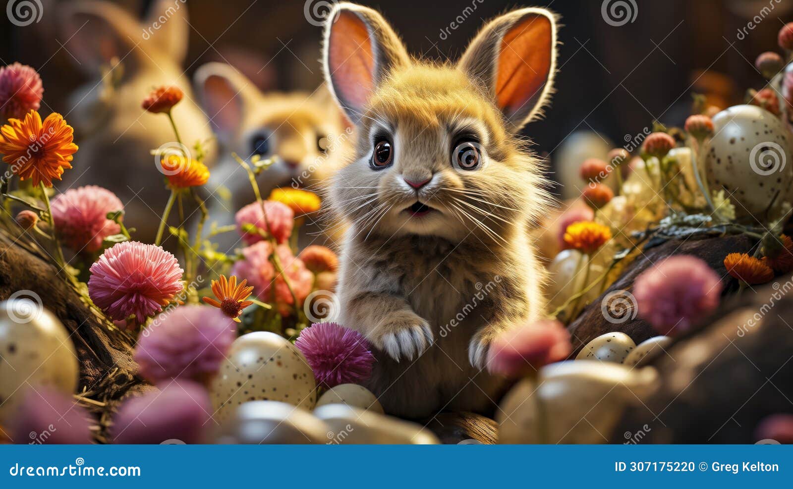 Animated Bunny Amidst Easter Eggs And Flowers In A Festive Setting ...
