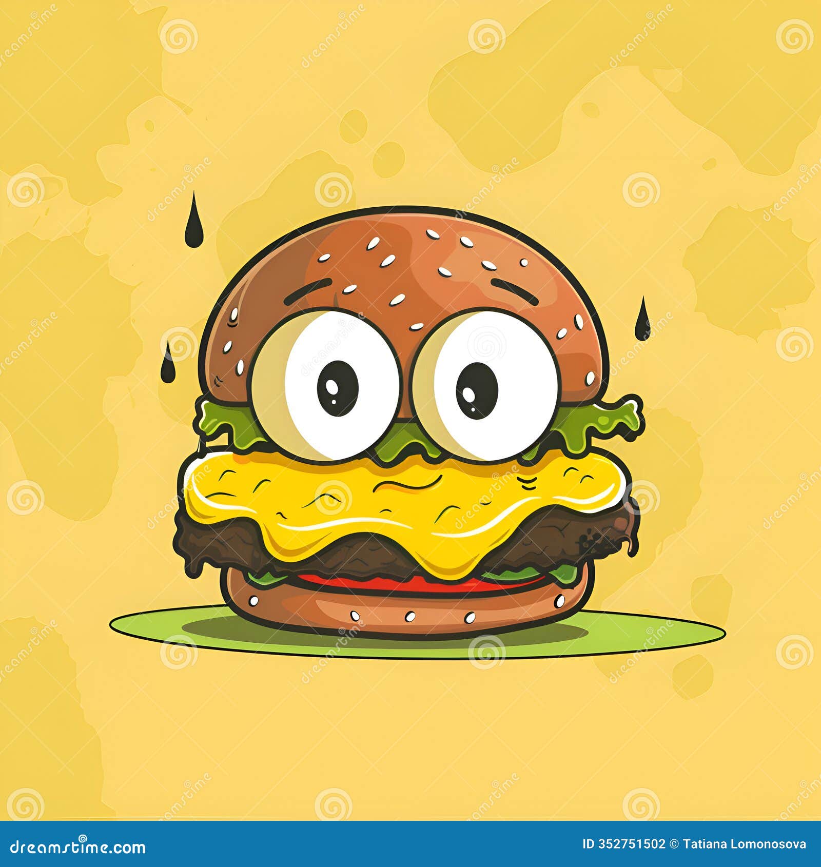An Animated Burger with Eyes. Drawing, Picture, Advertisement Stock ...