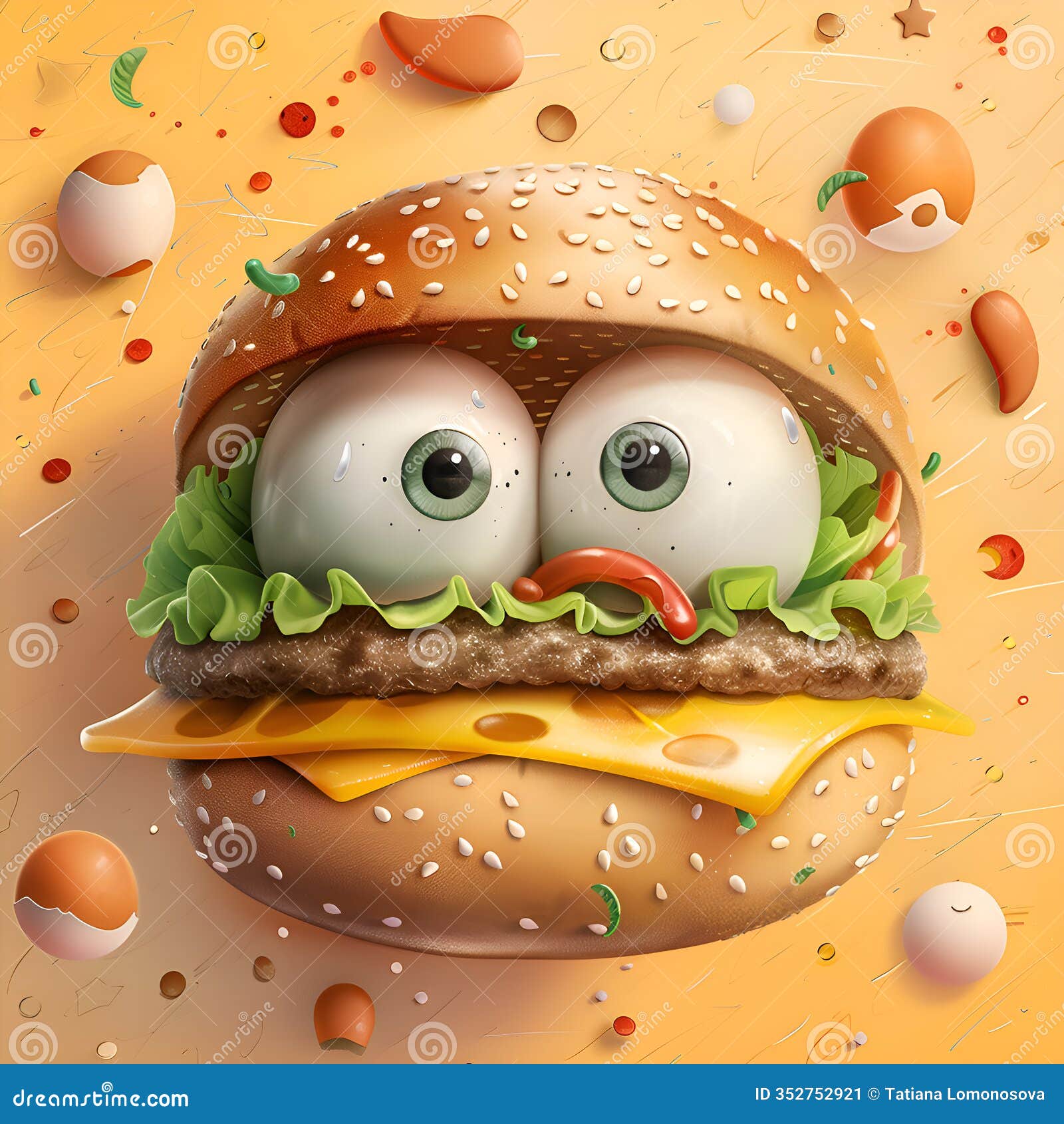 An Animated Burger with Eyes. Drawing, Picture, Advertisement Stock ...