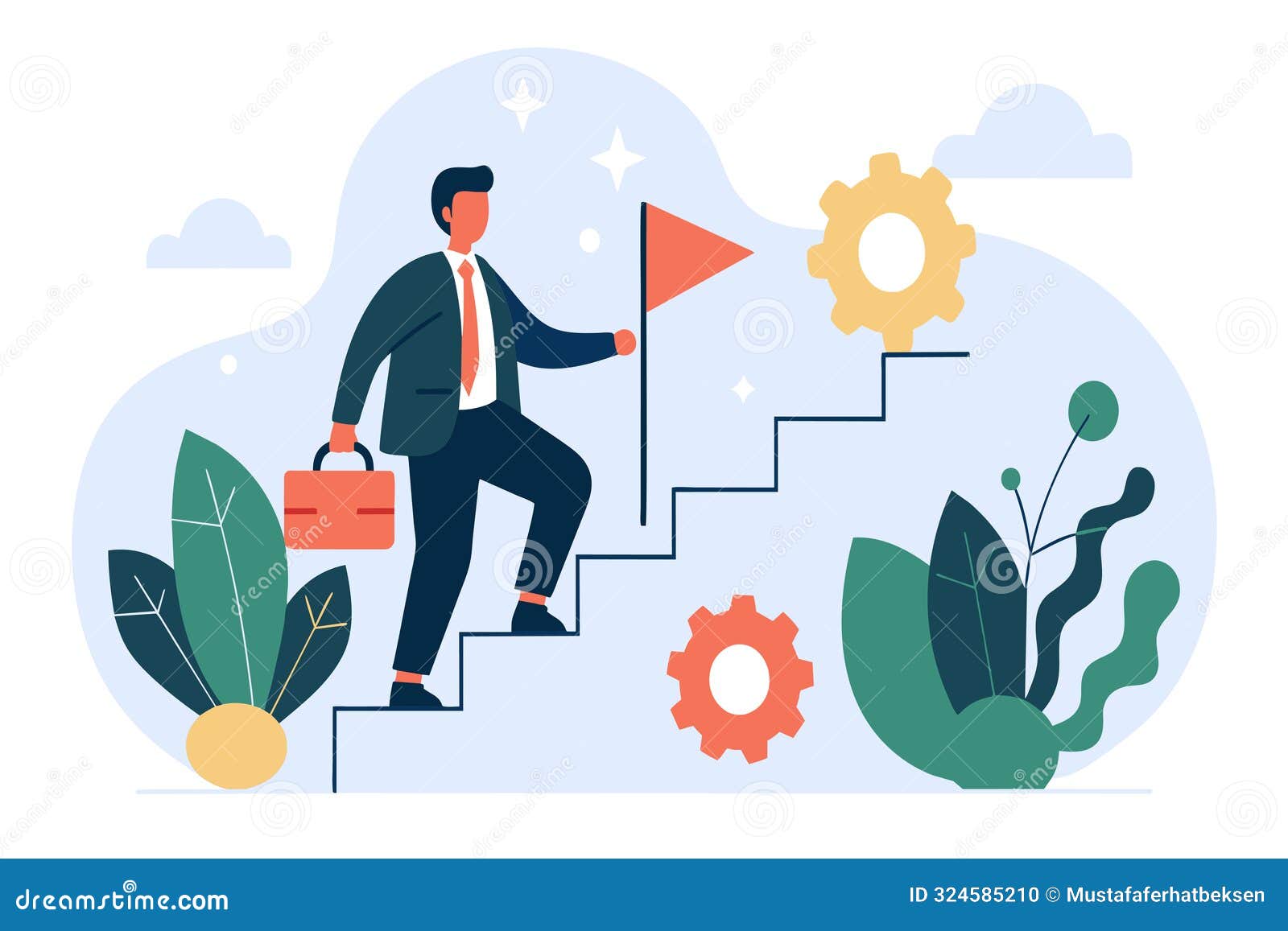 An Animated Businessman Ascends Stylized Steps, Aiming for a Goal Stock ...