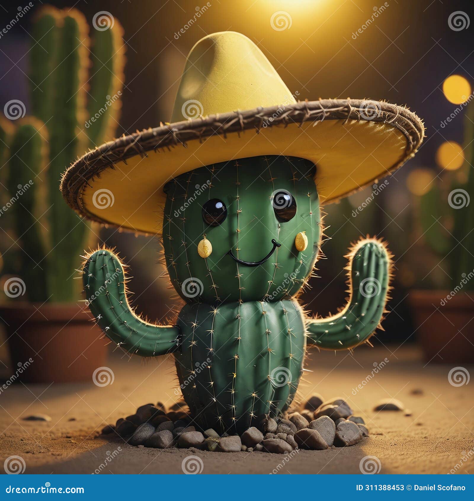 Animated Cactus in Sombrero on Yellow. Generative AI Stock Illustration ...