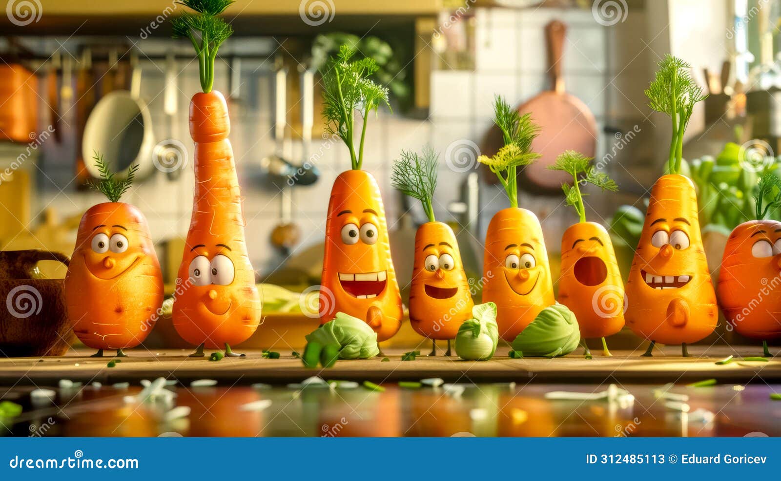 Happy Carrot Characters in Kitchen Stock Image - Image of cartoon ...