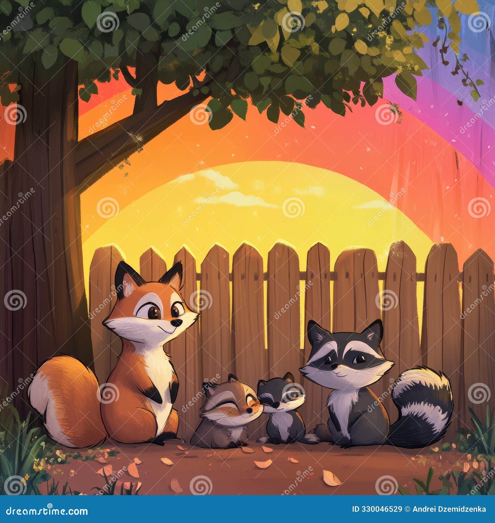 Animated Cartoon of an Animal Under a Tree Stock Image - Image of ...