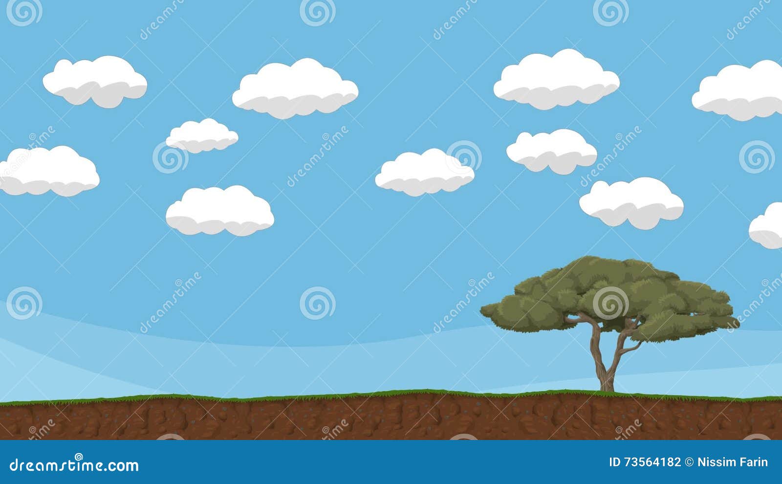 Animated Cartoon Cloudy Sky with Tree and Ground Stock Footage - Video ...