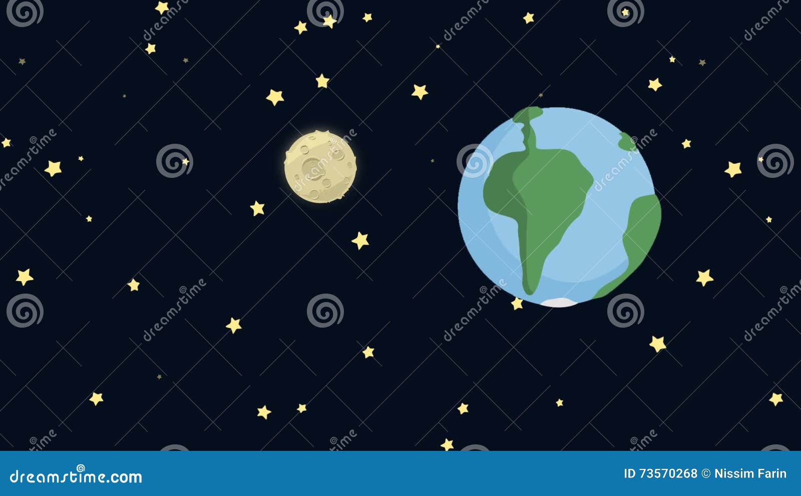 Animated Cartoon Earth and Moon from Outer Space with Stars Stock ...