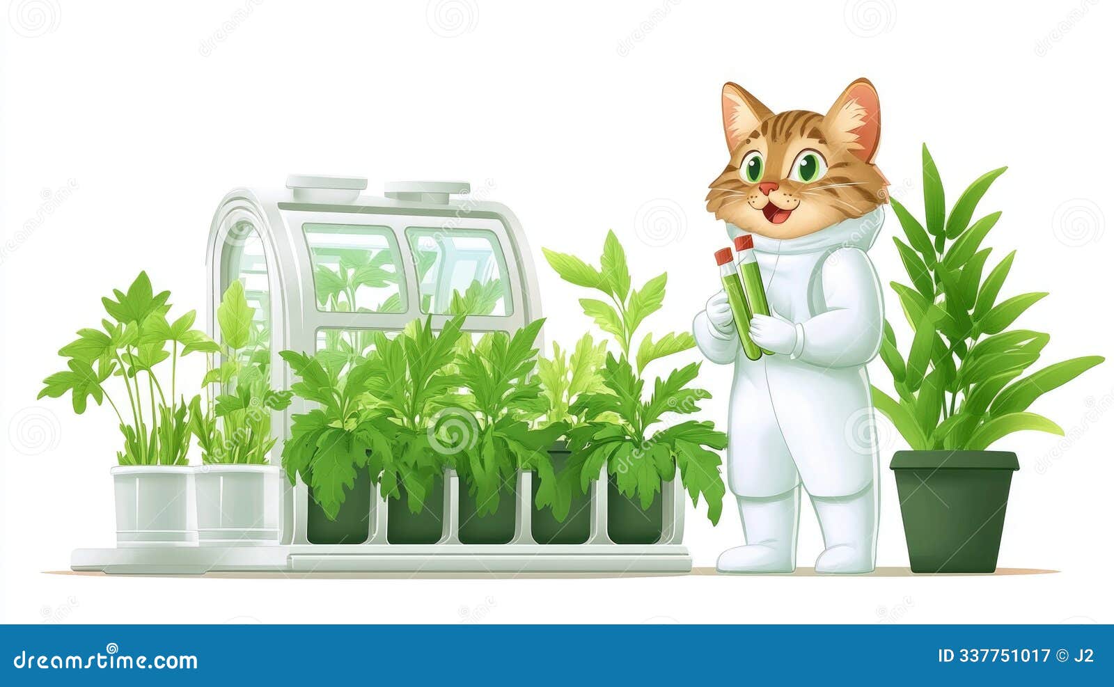 Animated Cat Scientist with Test Tubes in Laboratory Greenhouse Stock ...