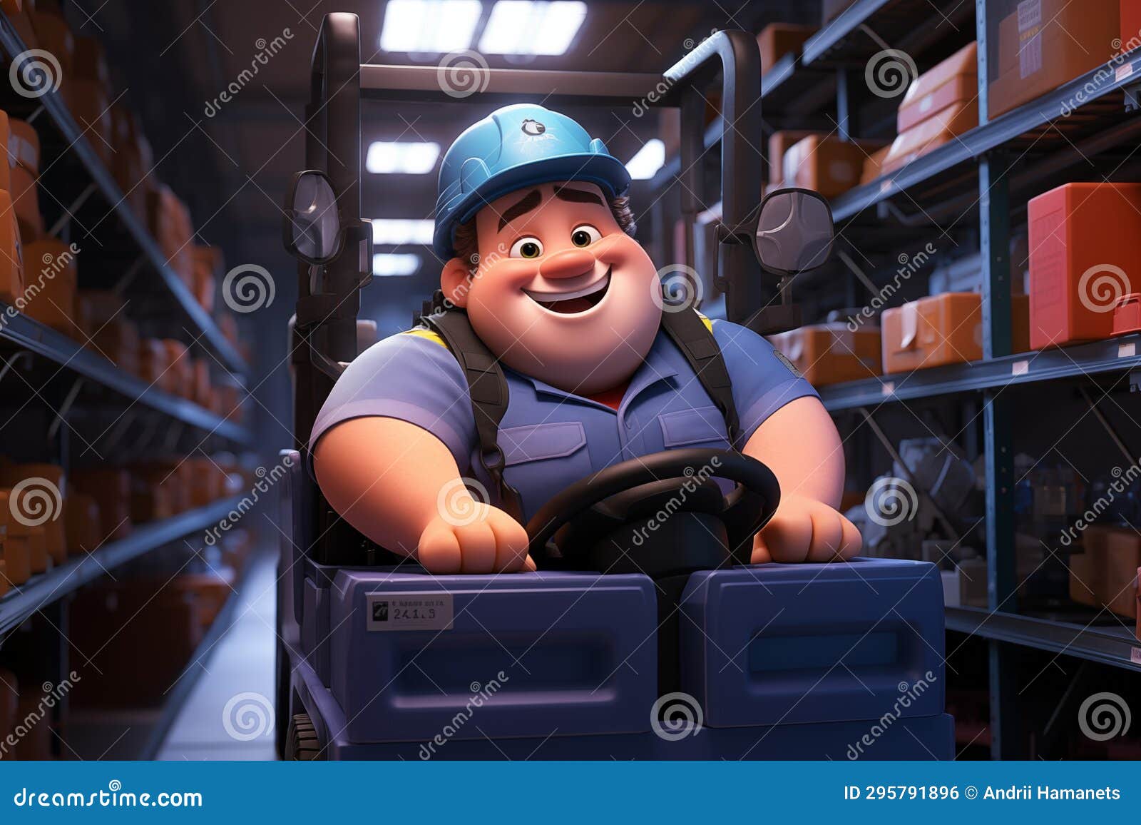 Animated Character Driving Forklift in Storage Facility Stock ...