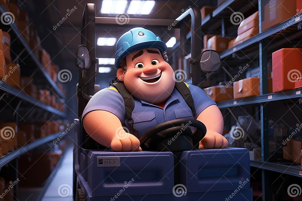 Animated Character Driving Forklift in Storage Facility Stock ...