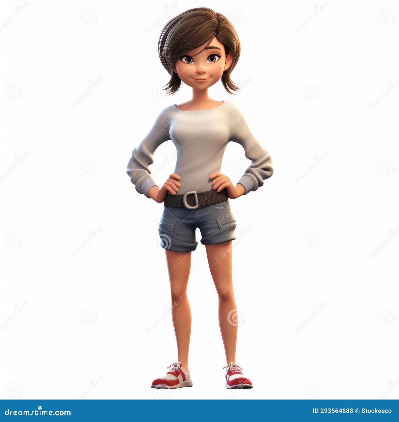 Photorealistic 3d Cartoon Animation Of Jennifer In Shorts Stock