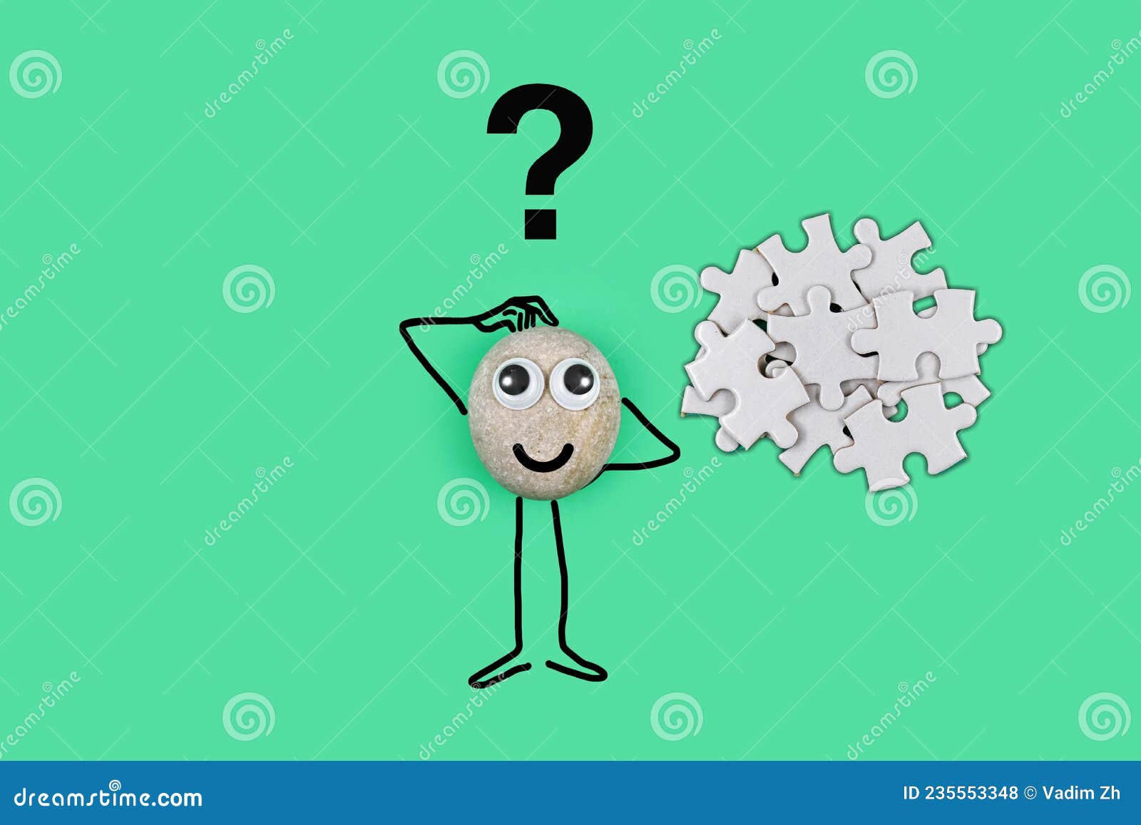 Animated Character From A Pebble With A Happy Face Thinking Through A ...