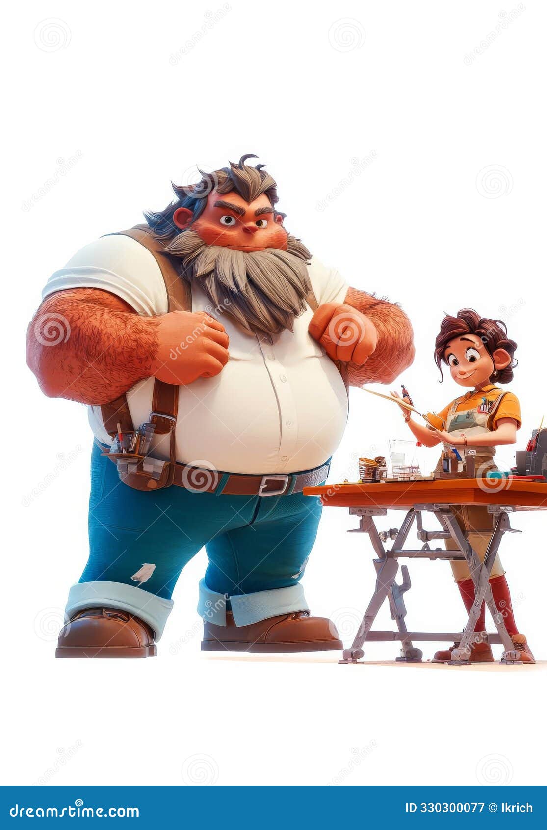 Animated Characters Working Together at a Table with Tools, Depicting ...