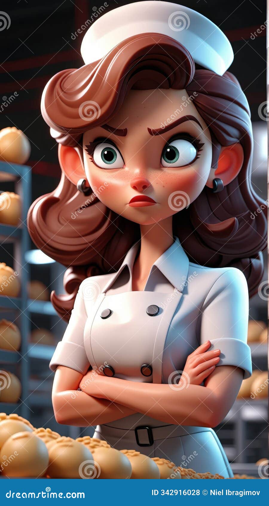 Animated Chef in Bakery Kitchen with Confident Expression and Stylish ...