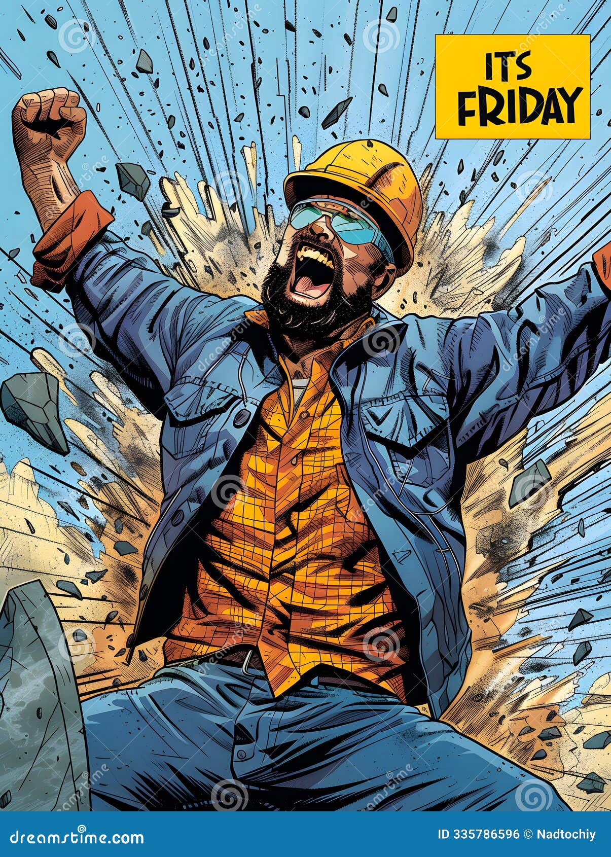 Construction Worker Celebrates End of the Tough Week on Site Stock ...