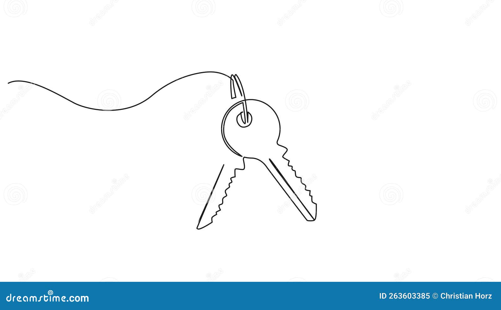 Animated Continuous Single Line Drawing of Set of Keys on Key Ring ...