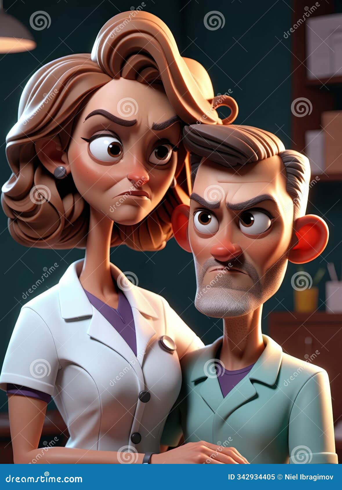 Animated Couple with Concerned Expressions in a Dramatic Scene Stock ...