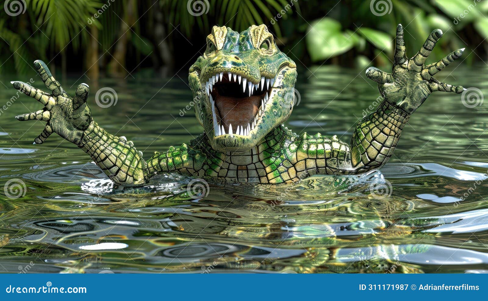 Animated Crocodile Emerging from Water with Open Mouth. Stock ...
