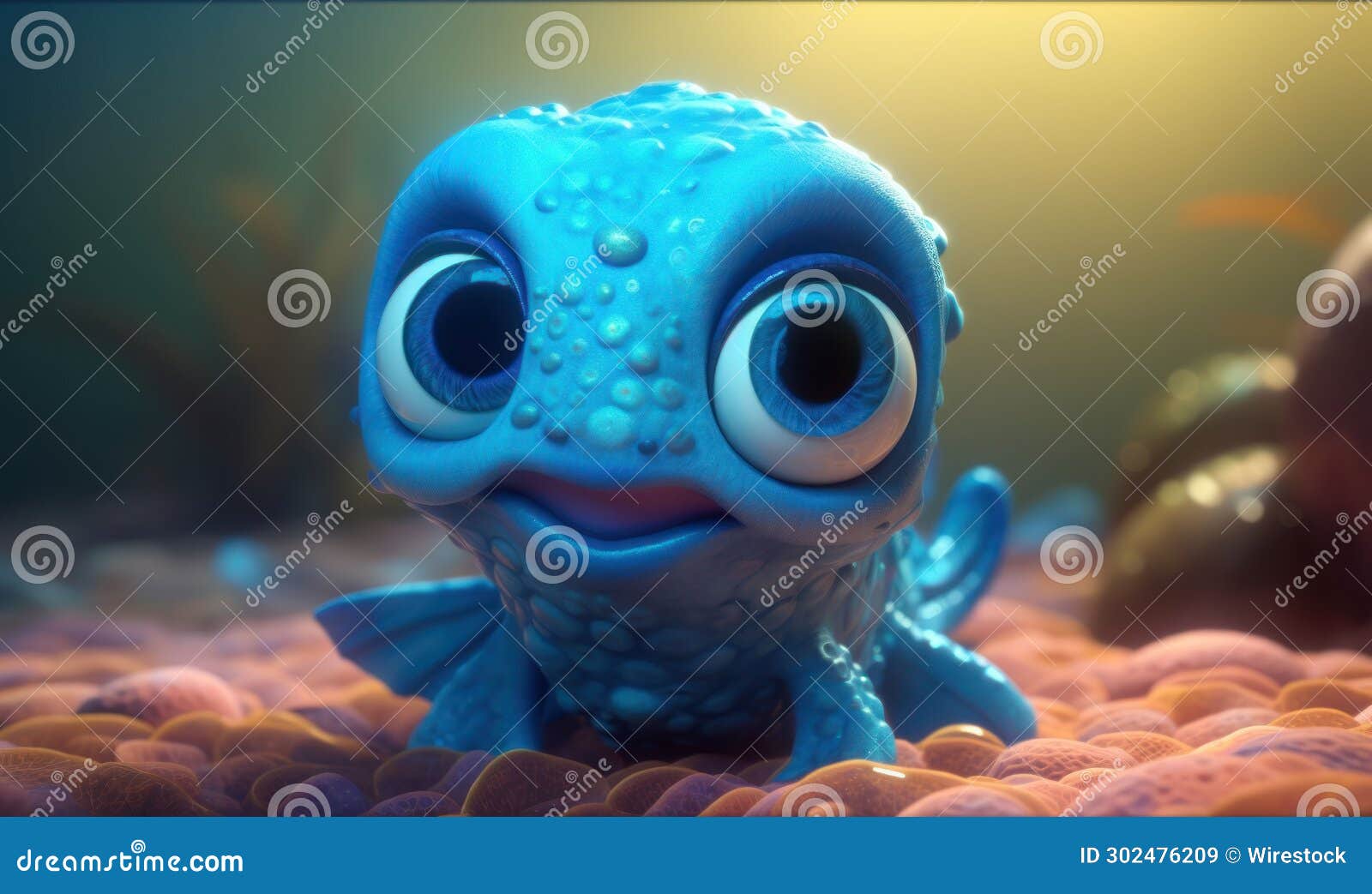 Animated Cute Blue Fish Character Underwater in the Sea, AI-generated ...