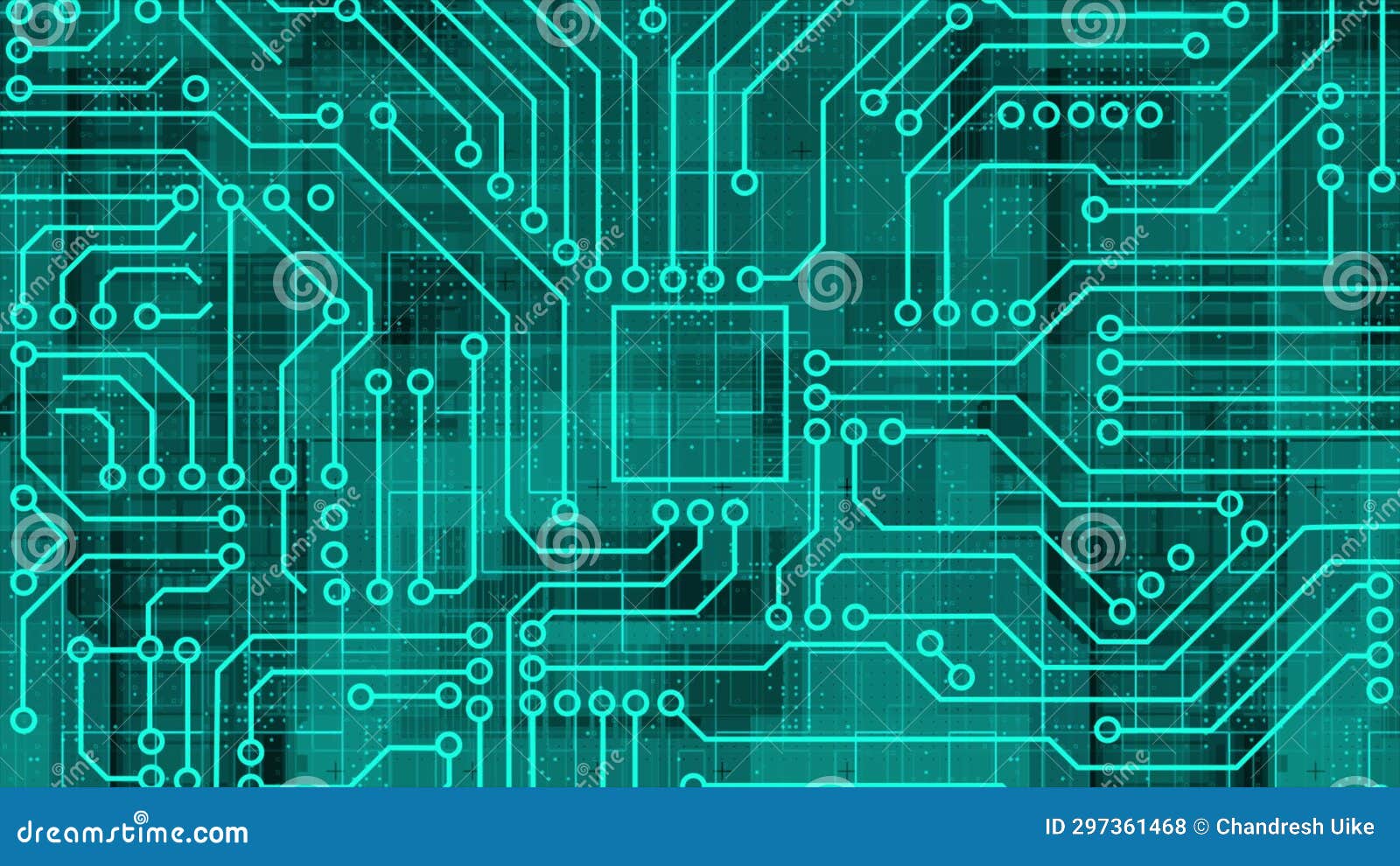 Cyan Computer Chip with Connections and Signals. AI Computer Processor Background Stock Footage ...