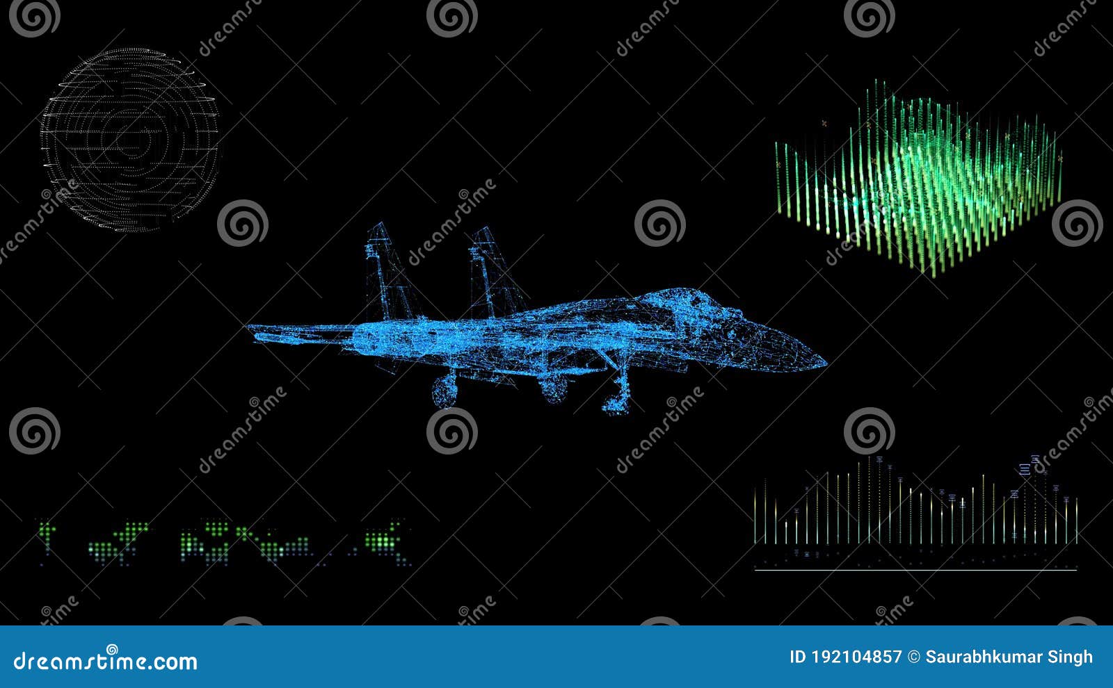 A Animated 3d Blue Print Model of a Fighter Jet in Space Stock ...
