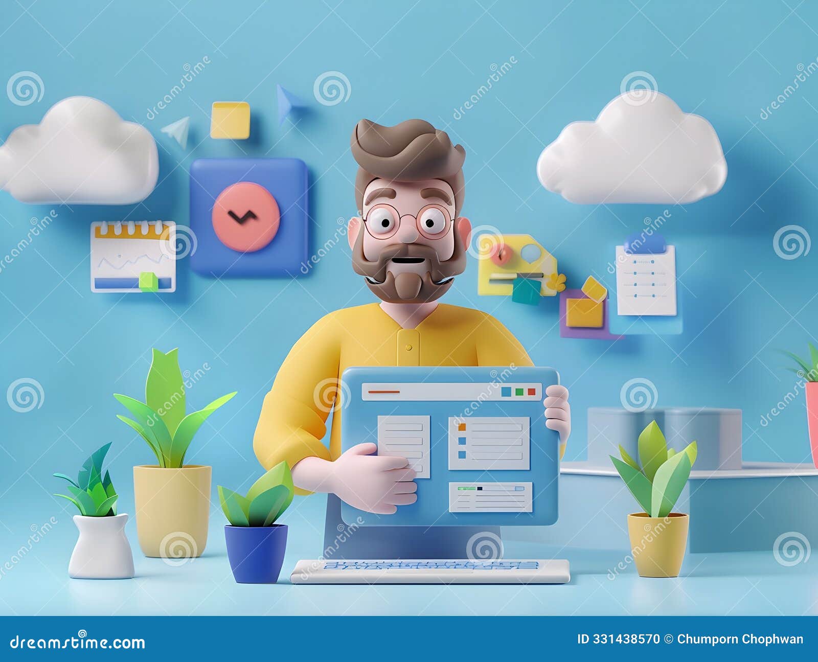 Animated 3D of Employee Using CRM Software Interface Stock Illustration ...