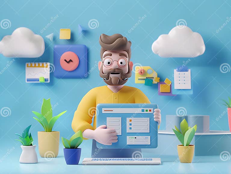 Animated 3D of Employee Using CRM Software Interface Stock Illustration ...