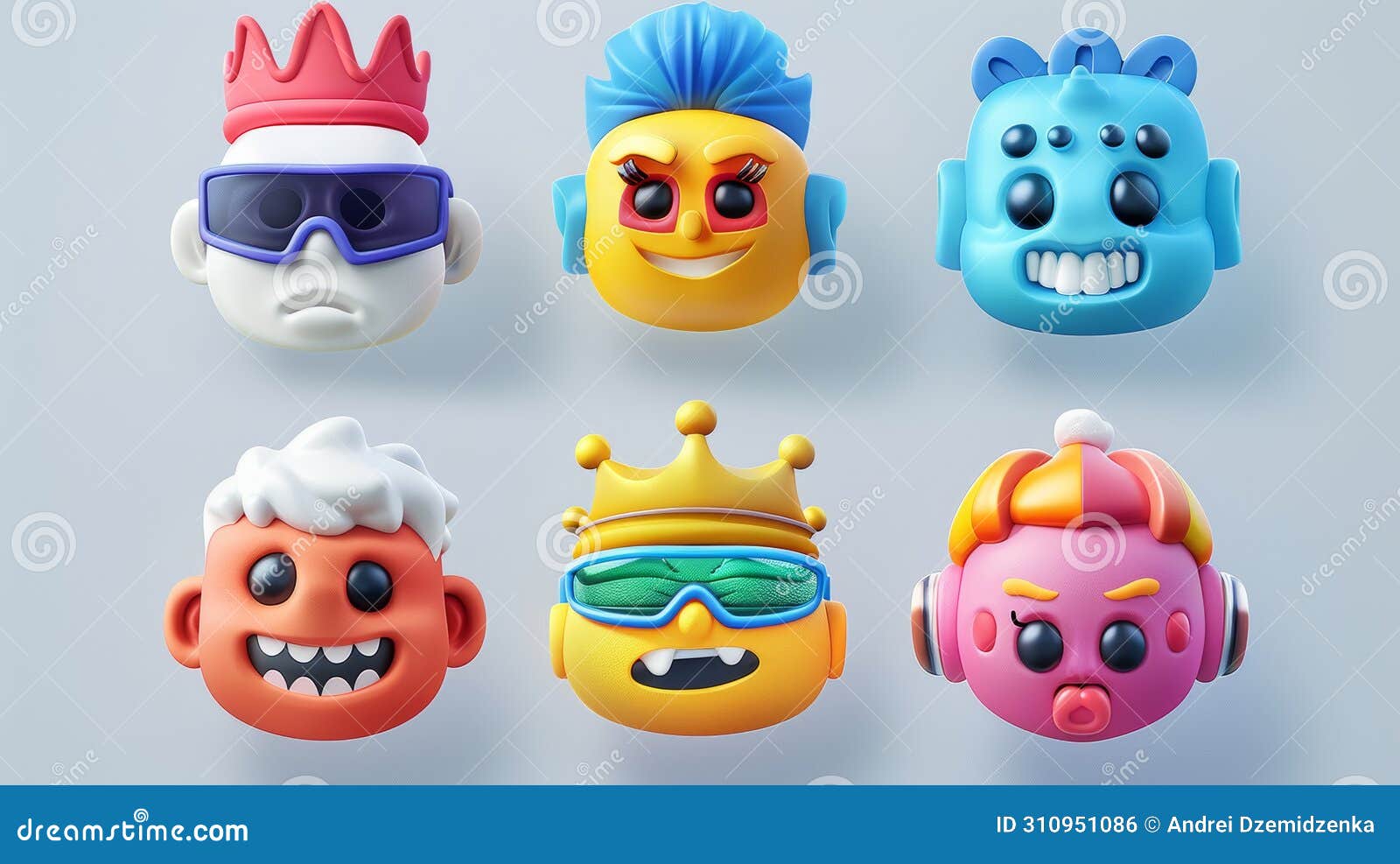 Animated 3D Modern Character Face Icon Set Stock Photo - Image of ...