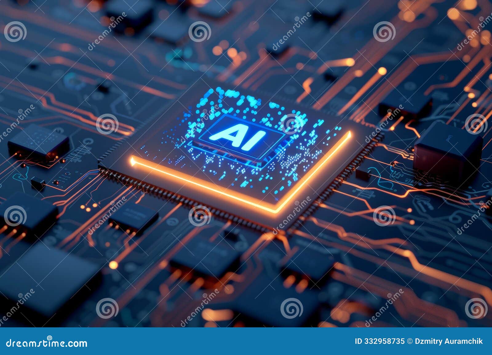 An Animated 3D Rendering of a Square Circuit Button with an AI Icon ...