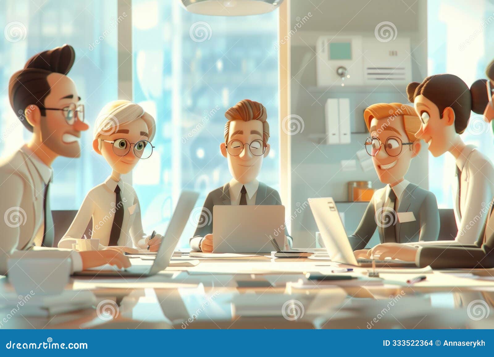 3D Cartoon Business Team Meeting: Collaboration, Productivity, and ...