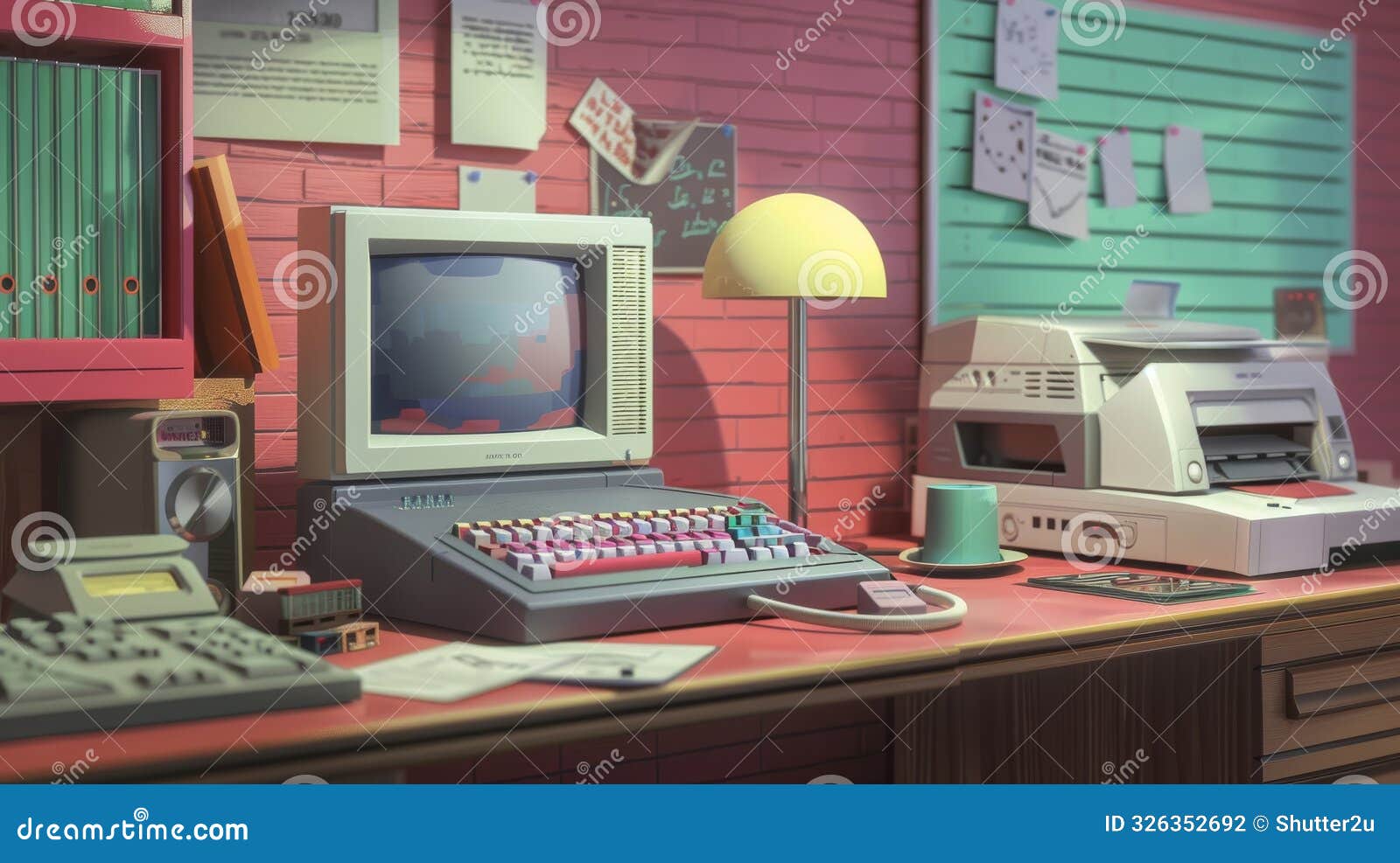 An Animated 3D Scene of a 1980s Office with a Personal Computer Floppy ...